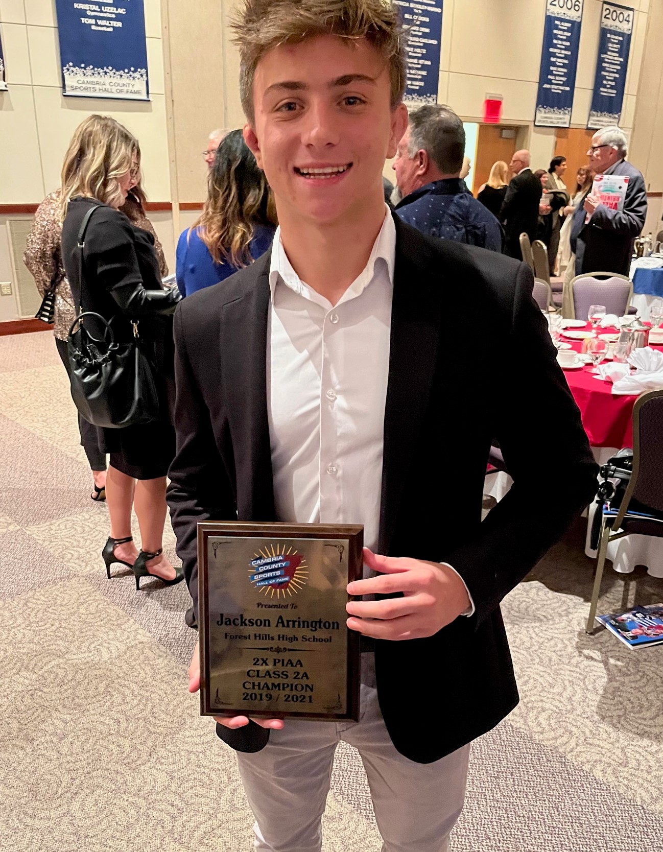 17 Jackson Arrington with plaque - Cambria County Sports Hall of Fame